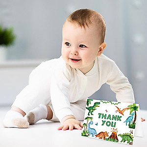 Whaline 24 Pack Dinosaur Thank You Card Watercolor Green Jurassic Greeting Card with Envelopes Sticker Cute Animal Blank Note Card for Baby Shower Party Invitation Supplies, 4 x 6 Inch