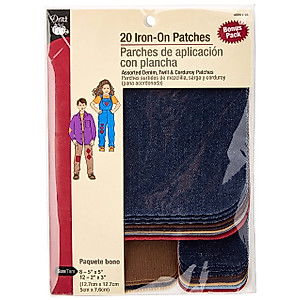 Dritz 55801-66 Patches, Iron-On, Denim, Twill & Corduroy, Colors May Vary & Sizes (20-Count)