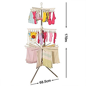 BAOYOUNI Collapsible Clothes Drying Rack 3-Tier Indoor Outdoor Space Saving Stand Hanger with 48 Clips and 16 Towels Bars for Baby Clothes, Cloth Diapers, Socks, Bras, Towels, Underwear (Ivory)