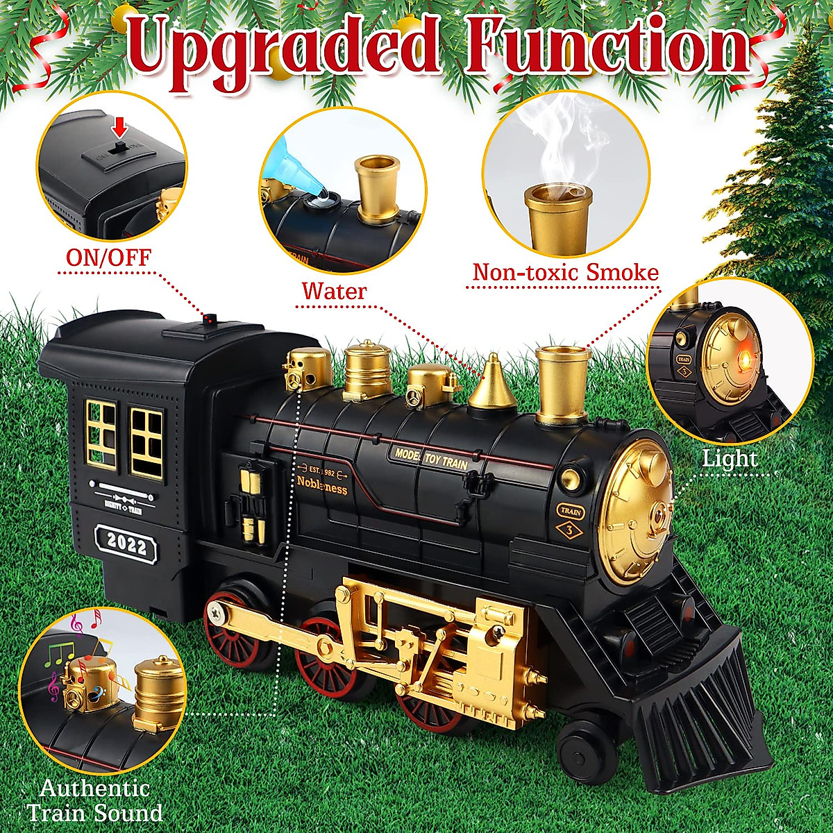 Train Set for Boys Girls - Electric Toy Train Including Passenger Coach with Lights, Steam Locomotive with Realistic Sounds & Headlight, Coal Car - Christmas Train Sets Under The Tree, Gift for Kids