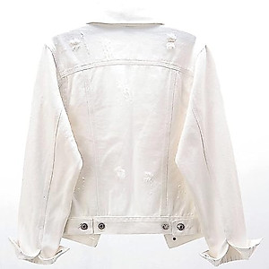 Kedera Fall Outfits for Women 2023 White Jackets Distressed Denim Jacket for Women Classic Trucker Jackets Long Sleeves Button Down Jean Jackets for Women Lightweight Size M Size 8 10