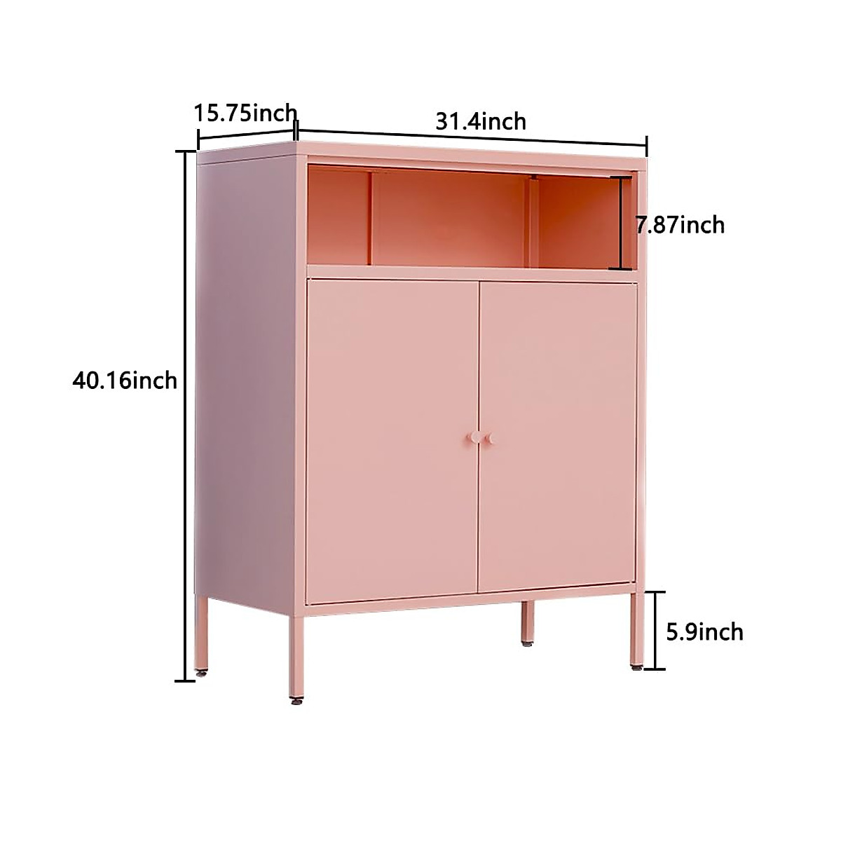 Fumedo 2 Door Metal Storage Accent Cabinet for Bed Room,Living Room,Home,Hotel,Office,Garage,Kitchen,2-Tier,1 Removable Shelf,7.1''H Open Top Space. (Pink)