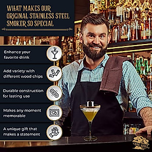 Oak Wolf Whiskey Smoker Kit With 4 Flavors of Wood Chips for Old Fashioned Cocktail Smoker - Stainless Steel Bourbon Smoker Kit Also Includes a Strainer & Brush - Bourbon & Whiskey Enthusiasts