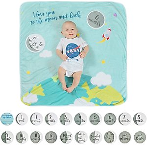 Baby Monthly Milestone Blanket with 20 Milestone Moments Props for Boy & Girl, Photography Blankets, Organic Thick Fleece Blanket Backdrop for Personalized Month Pictures for Girls and Boys
