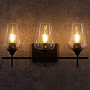 VONLUCE 3-Light Vanity Light in Matt Black Finish, Vintage Farmhouse Mirror Lights with Clear Glass Shade, Modern Industrial Wall Sconce for Bathroom, Bedroom, Hallway, Makeup Dressing Table