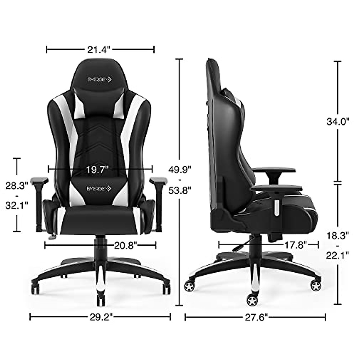 STAPLES Emerge Vartan Bonded Leather Gaming Chair, Black/White, 2/Pack (58542-Ccvs)