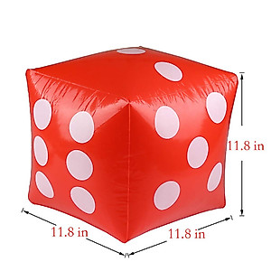 11.8" Jumbo Inflatable Dice, 2pack Outdoor Fun Giant Inflatable Dice Set and 12mm 10pcs Dice for Indoor and Outdoor Broad Game, Ludo and Pool Party (Red)