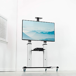 VIVO Aluminum Mobile TV Cart for 32 to 100 inch Screens up to 220 lbs, LCD LED OLED 4K Smart Flat and Curved Panels, Heavy Duty Stand, Shelf, Wheels, Max VESA 1000x600, Silver, STAND-TV22S