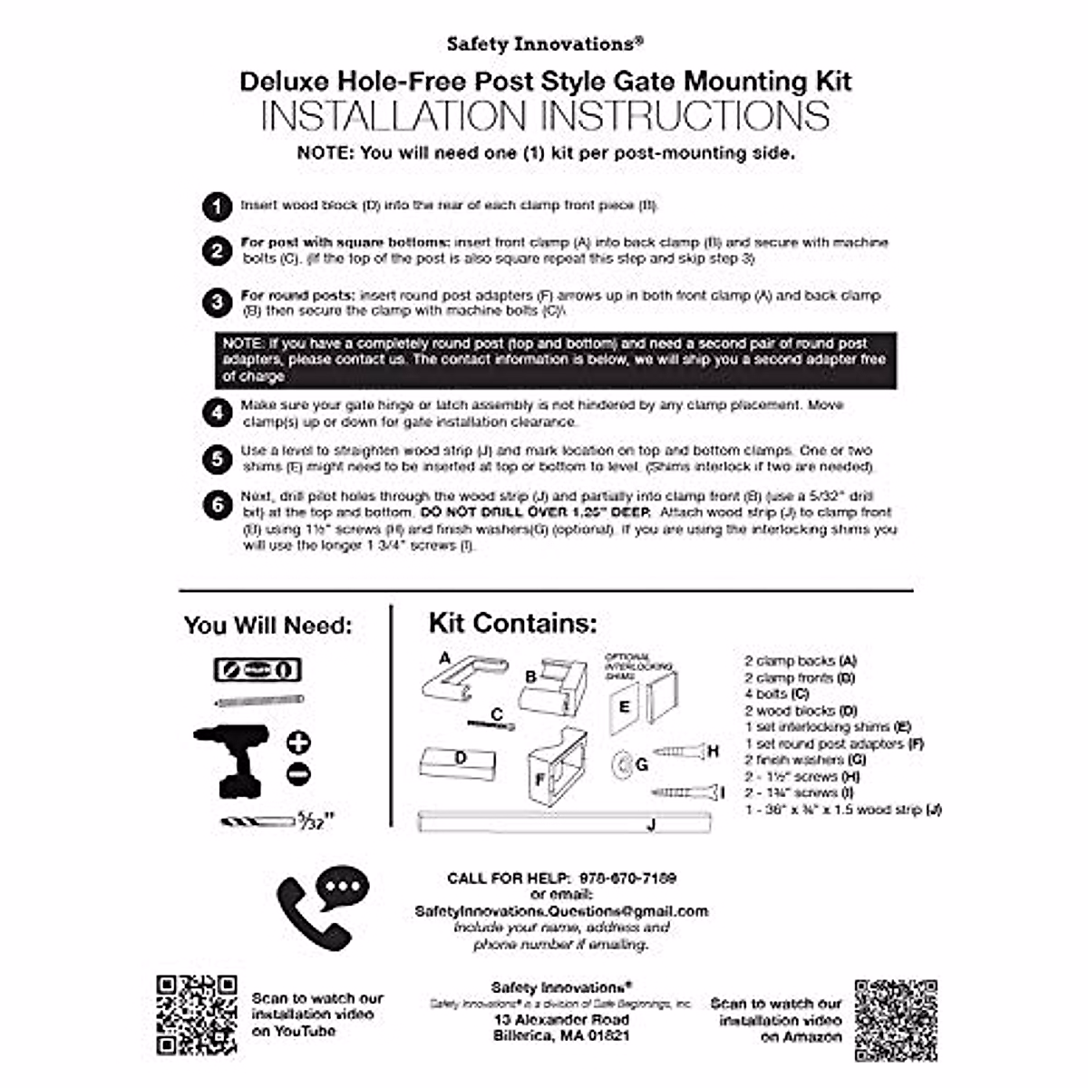 Safety Innovations No Hole Stairway Baby Gate Mounting Kit - Fits Posts from 2 3/4 inches to 3 5/8 inches Wide with Square or Round Tops - No Adhesives On Or Screws in Your Posts, (1-Pack)