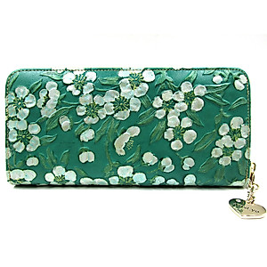 ArtsEye Peach Embossed Genuine Leather Zip Around Wallet (Green)