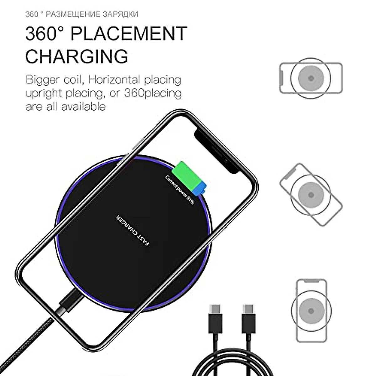 PDKUAI Wireless Charger,20W Max Fast Wireless Charging Pad with Type-C Cable Compatible with iPhone 13 14 12 11/Pro/Mini/Pro Max/SE/X/XR/8/AirPods,Samsung Galaxy/S22/S21/Note 20/10(No AC Adapter)