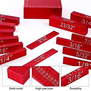 Setup Blocks Height Gauge Set, 15 Pieces Precision Saw Kit Drill Press Table Router Setup Blocks Woodworking Woodpeckers Tool Setup Bars Accessories Aluminum Square Laser Engraved Size Markings (Red)