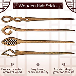 Chuangdi 8 Pieces Wooden Hair Sticks Japanese Hair Chopstick for Women Bun Maker, Chinese Chopstick Hairpin for Women Handmade Chignon Maker Accessories(Classic Pattern)