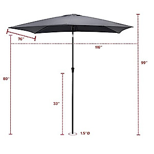 FLAME&SHADE 6.5 x 10 ft Rectangular Outdoor Market Patio Table Umbrella with Tilt, Anthracite
