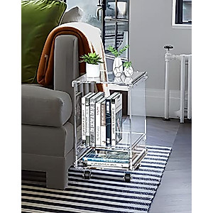KSacry Acrylic Rolling Cart for Small Space,Mobile End Table with Two Tier Rolling Cart,Acrylic Nightstand/Bedside Table for Living Room, Bedroom (12.6" L × 11.8" W × 19" H)