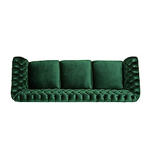 Great Deal Furniture Vita Chesterfield Tufted Jewel Toned Velvet Sofa with Scroll Arms, Emerald