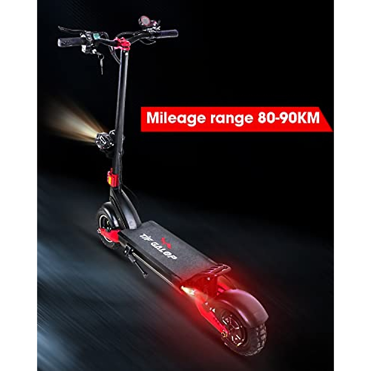 TIFGALOP Adult Electric Scooter Motor Power 1600W Maximum Speed 33 MPH Range 80~90KM，10 inch tubeless Off-Road Tires Convenient Folding Sports Scooter