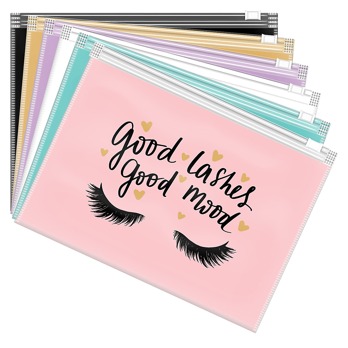 BRAWNA 60 PCK Makeup Bags Bulk - Zip Lock Plastic Cute Cosmetic Pouch - Makeup Travel Case for Lipstick, Lip Gloss, Makeup Brushes Set Kit Storage- Size 6x8 In