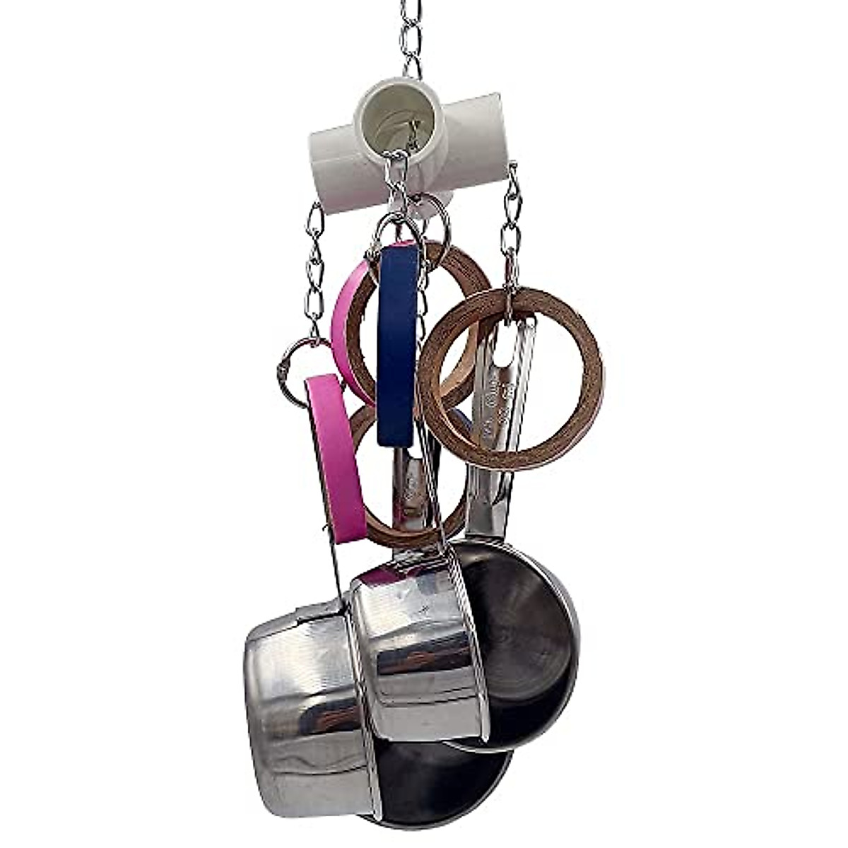 GILYGI Durable Bird Parrots Pots and Bagel Toys, Pullable Stainless Steel Cup and Cardboard Ring Toys for Amazons Mini Macaws African Greys Cockatoos Eclectus