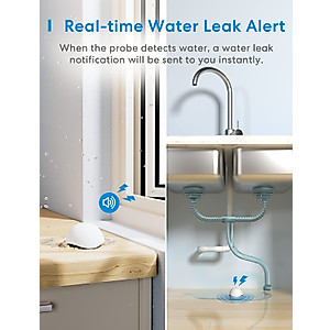 meross Smart Water Leak Detector, WiFi Water Sensor Support Apple HomeKit, SmartThings, IP67 Waterproof with App Alerts, Audio Alarm, 100M Range for Home Basement Kitchen (Meross Hub Included)