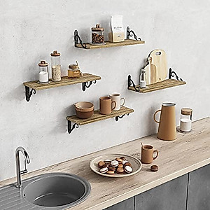 Goozii Floating Shelves Wood for Wall Set of 4, Floating Bathroom Shelves Over Toilet Wall Mounted, Decorative Shelves for Bedroom Books, Living Room Decor, Closet Storage (Natural Wood)