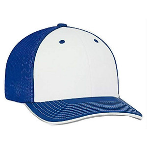 Pacific Headwear Trucker Flexfit Cap Hat Moisture-Wicking (White/Royal, L/XL)
