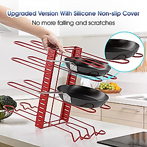 G-TING Pot Rack Organizers, 8 Tiers Pots and Pans Organizer for Kitchen Organization & Storage, Adjustable Pot Lid Holders & Pan Rack, Lid Organizer for Pots and Pans With 3 DIY Methods(Bright Red)