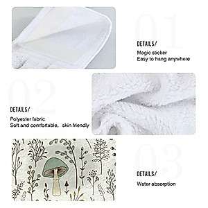 Kigai Mushroom Hanging Kitchen Hand Towels Set of 2, Absorbent Soft Dish Towel with Loop Coral Fleece Dish Cloth Tie Towels for Bathroom Kitchen Home Decor