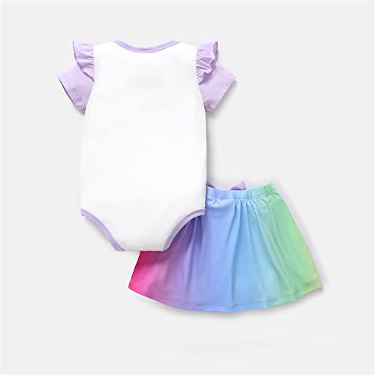 PATPAT Care Bears 2Pcs Baby Girl Clothes Bear Print Ruffle Short Sleeve Romper and Rainbow Ombre Skirt Set Ombre 6-9 Months