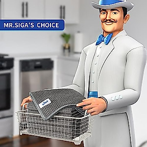 MR.SIGA Waffle Pattern Cleaning Cloths, Reusable Absorbent Microfiber Cleaning Cloths, Lint Free Microfiber Kitchen Towels, 6 Pack, Gray, 12.6 x 12.6 inch