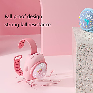 Omeet Portable Children's watch fan with Star Projection Watch Fan Handheld Wristband Leafless Fan - Pink