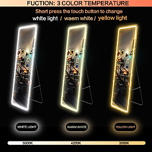 LVZORY 63"x20" Full Length Floor Mirror Dimming Lights Bedroom Tall Full-Size Body Lighted Mirror, Free Standing Wall Mounted Hanging Dressing Touch Control Black(20")
