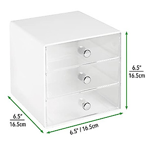 mDesign Plastic 3-Drawer Stackable Nursery Storage Organizer for Baby/Kids Bedroom, Changing Table, Playroom - Modern Organization for Diaper Creams and Small Toys, Lumiere Collection - White/Clear