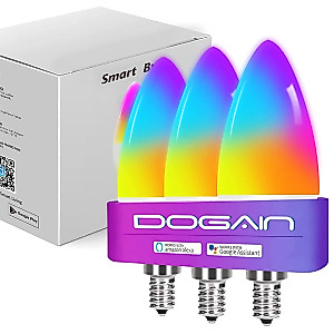 DOGAIN Smart Light Bulbs E12 Base LED Color Light Bulb WiFi-Bluetooth Candelabra Light Bulbs Compatible with Alexa Google Home, APP Color Changing Dimmable, 360 lm 35w Equivalent (2.4 Ghz only) 3 Pack
