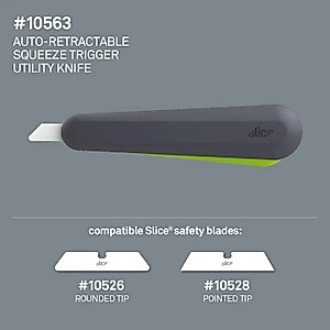 Slice 10563 Auto-Retractable Squeeze-Trigger Utility Knife, Safer Choice, Never Rusts, Lasts 11x Longer Than Metal, Finger Friendly Ceramic Blade, 6 Pack