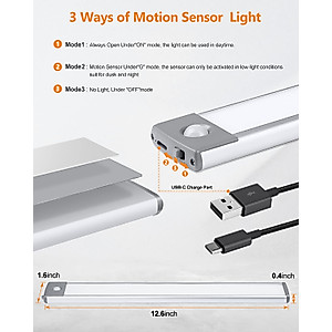 PRIORARE Motion Sensor Closet Light 54 LED Under Cabinet Night Lighting, 2500mAh Rechargeable Ultra Thin Magnetic Closet Lighting, 350lm Led Wireless Lights for Kitchen, Bedroom(White, 2Pack)