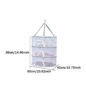 KASCLINO Herb Drying Rack 3 Layer Hanging Mesh Net, Foldable Herb Dryer Hanging Rack with Zipper, for Buds, Fruits, Hydroponics Flowers, Vegetables, Fish, Clothes, Doll(White)