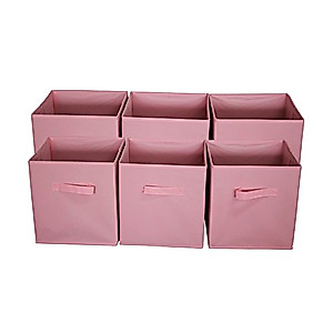 Sodynee Foldable Cloth Storage Cube Basket Bins Organizer Containers Drawers, 6 Pack, Pink