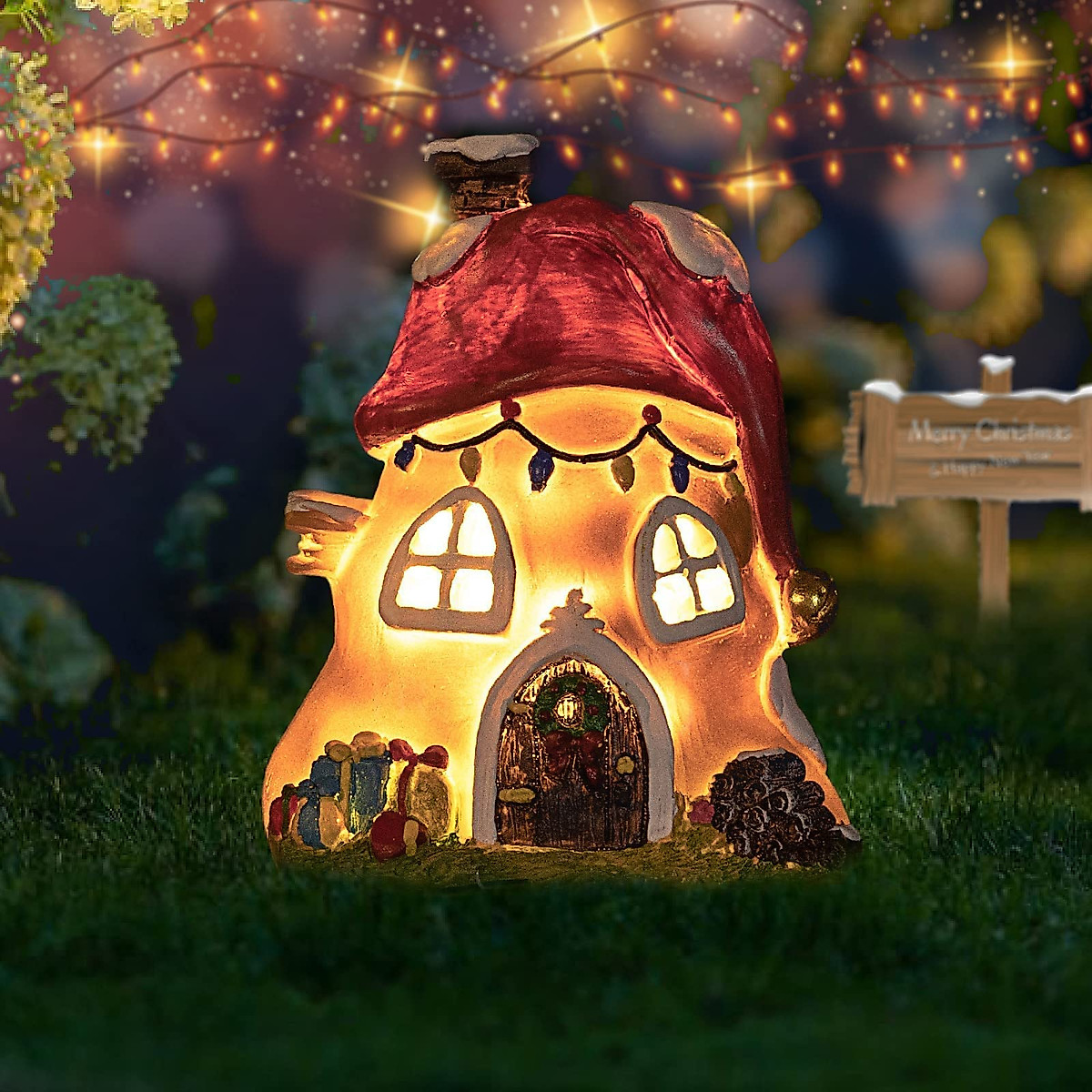 Solar House Statue Outdoor Garden Lights House Garden Sculptures Solar LED Light Decorations