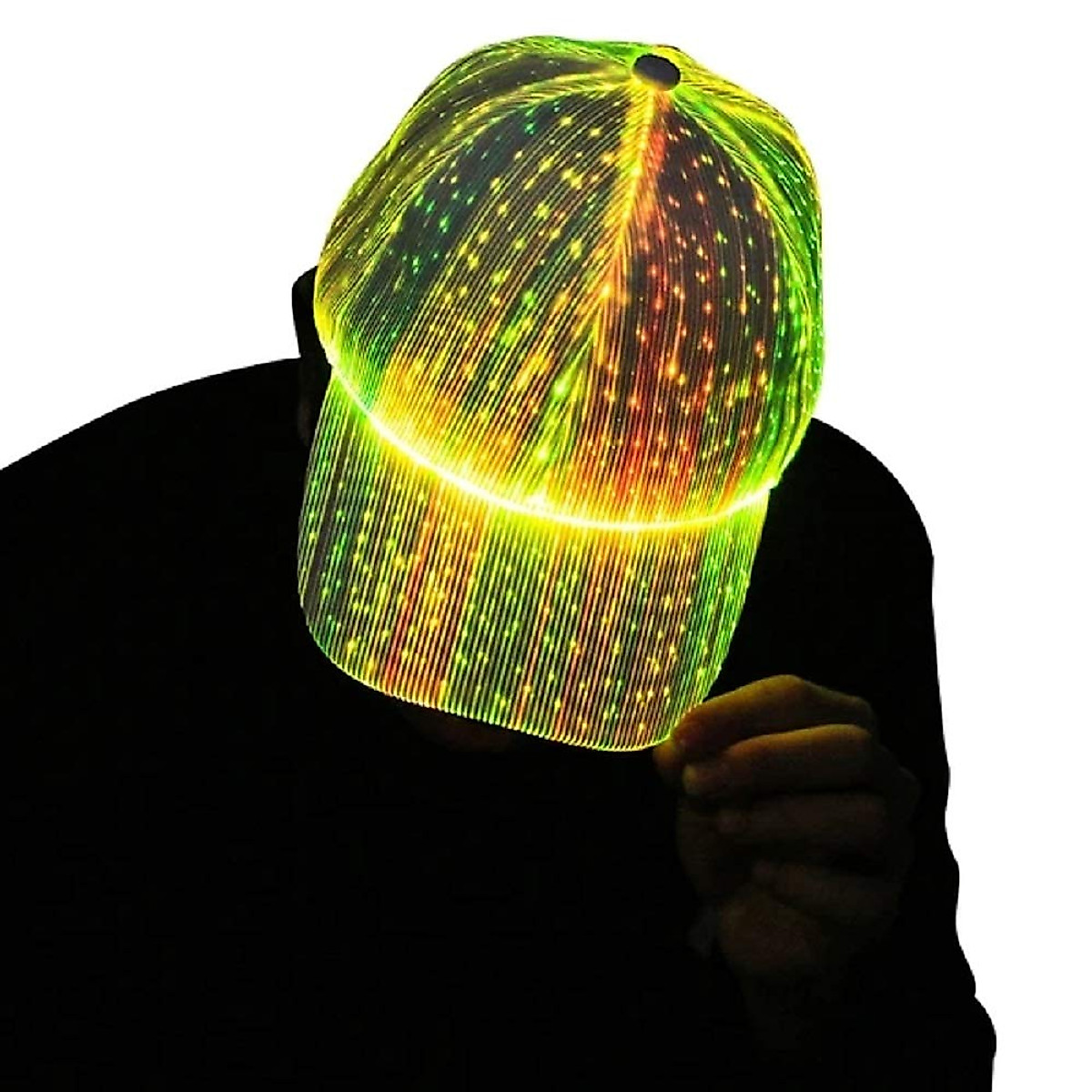 PIXIADORE LED Cap Luminous Baseball Hat 7 Colors Glow Hat for Men Women USB Charging Light up Caps for Party Club(BLACK)