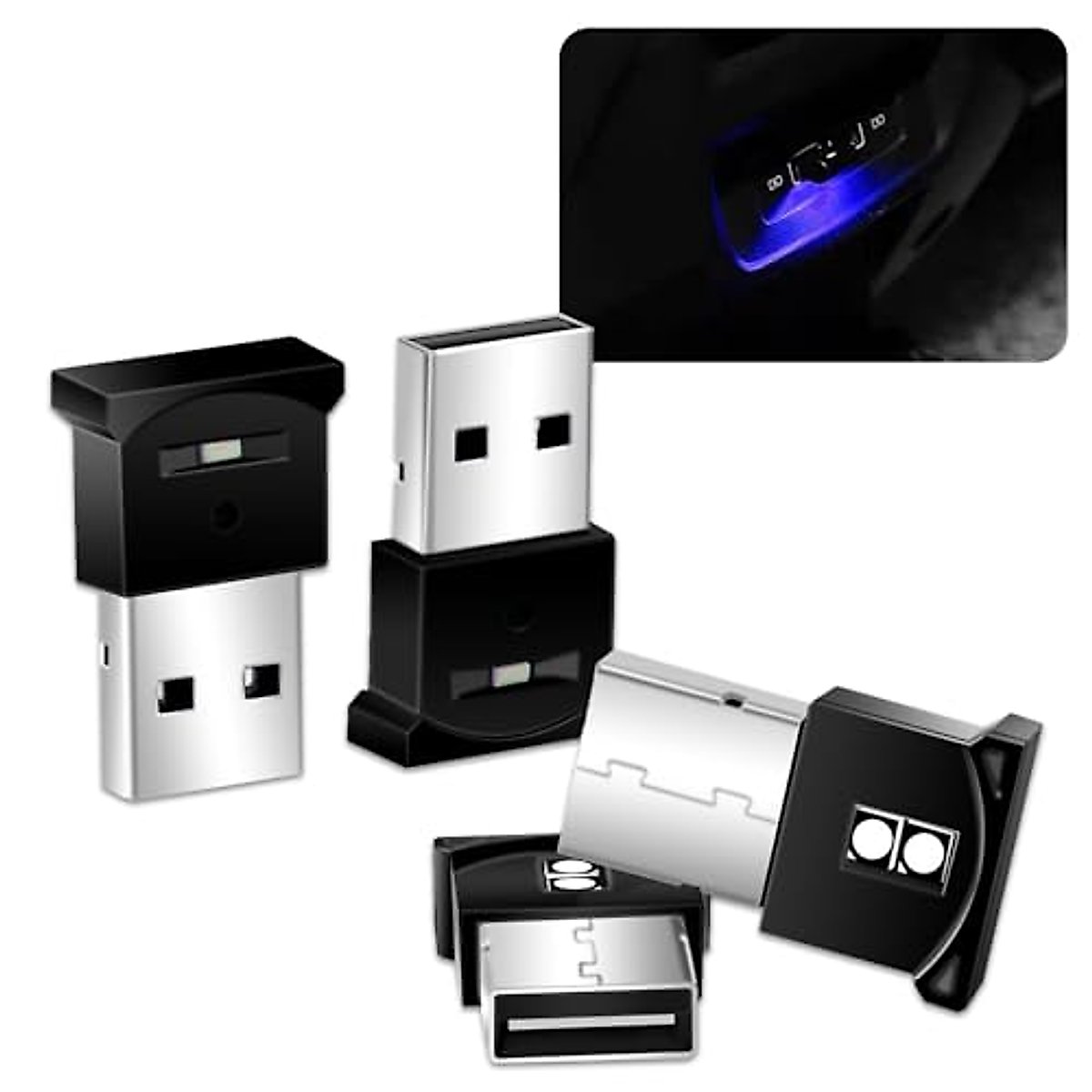ZKFAR 4 PCS Car USB Multi-Function Ambient Light, DC 8-12V 3258-2SMD RGB High-Brightness Button-Adjustable Night Light, Type with Photosensitive Sensor, Suitable for Most Models (Blue)
