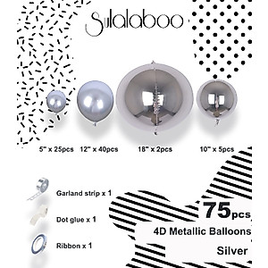 SULALABOO Silver Metallic Balloons Arch Garland Kit 75PCS Shiny Helium Latex Chrome Shiny Different Size Balloon Set for Birthday Anniversary Baby Shower Wedding Party Decorations