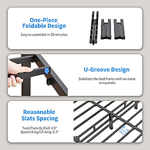 ROIL 14 Inch Queen Size Bed Frame with Mattress Slide Stopper - Double Black Basic Anti Squeak Steel Slats Metal Platform, Heavy Duty Noise Free Easy Assembly Bedframes, No Box Spring Needed