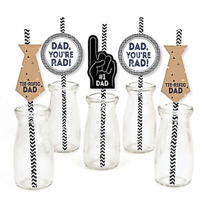 Big Dot of Happiness My Dad is Rad Paper Straw Decor - Father's Day Party Striped Decorative Straws - Set of 24
