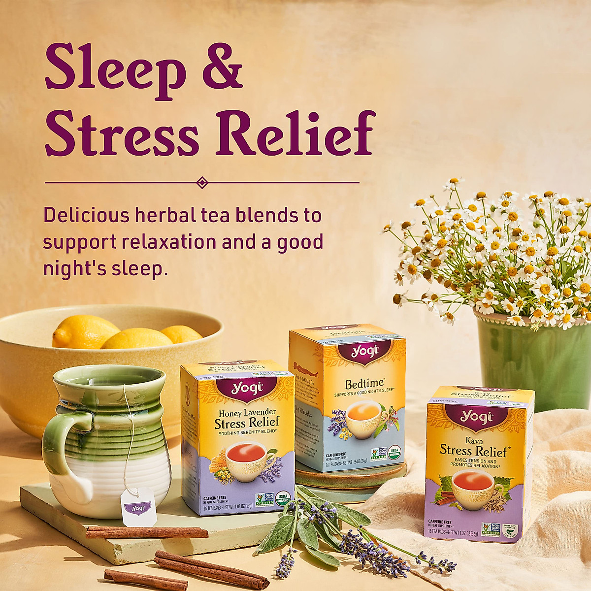 Yogi Tea Honey Lavender Stress Relief Tea - 16 Tea Bags per Pack (6 Packs) - Organic Chamomile Lavender Tea - Includes Lemon Balm, Lemongrass, Spearmint Leaf, Peppermint Leaf, Honey Flavor & More