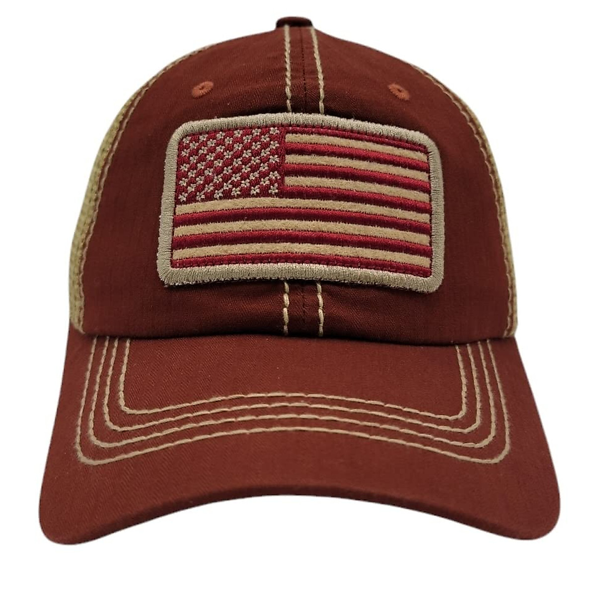 Honor Country US Flag Baseball Hat USA American Trucker Cap Rust Burgundy