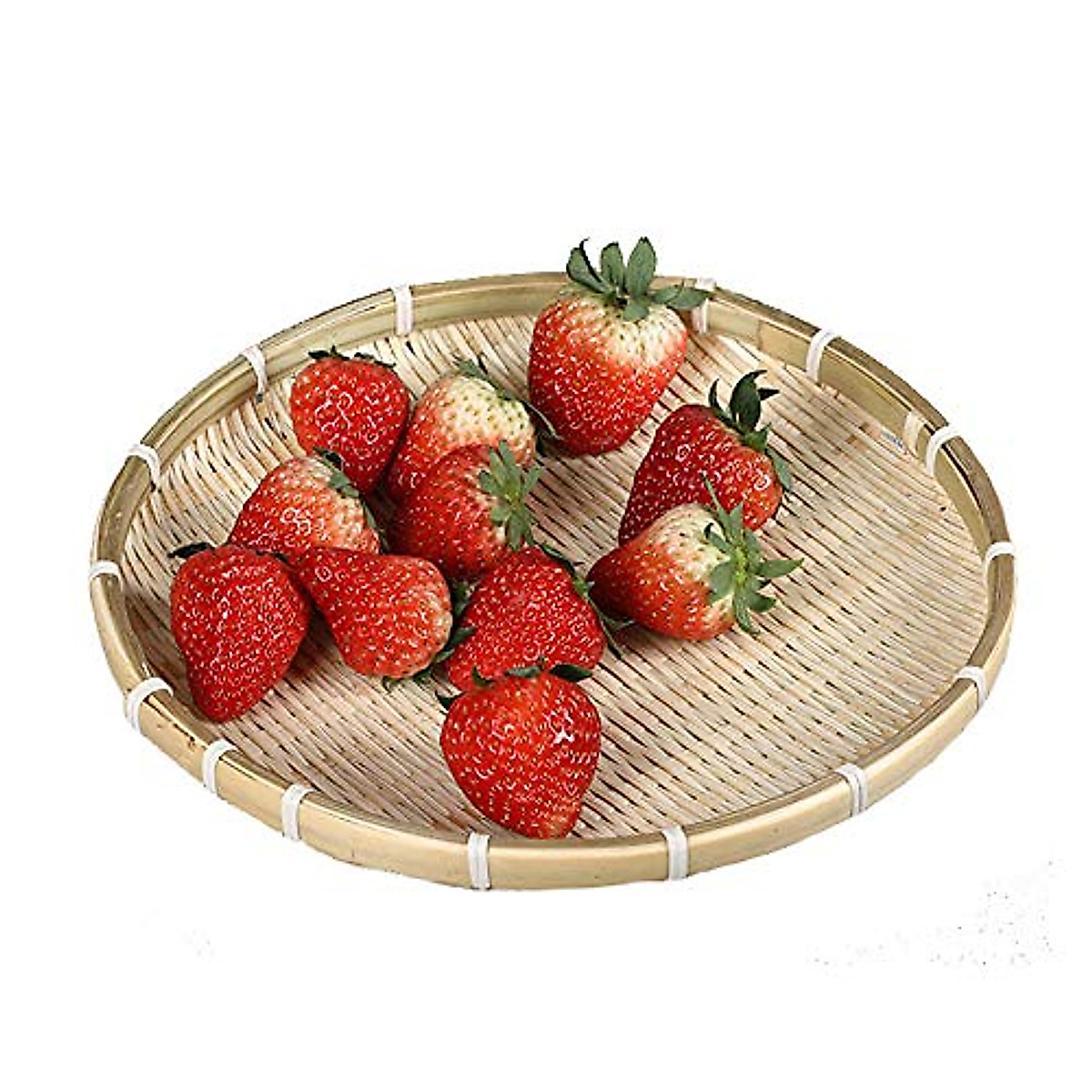 TimesFriend 100% Natural Handmade Woven Bamboo Basket Tray U Shape Holder Bulk Food Flat Shallow Basket Size 8inch 10inch 12inch 14inch 16inch Bulk for Customizing (Round, Set of 3)
