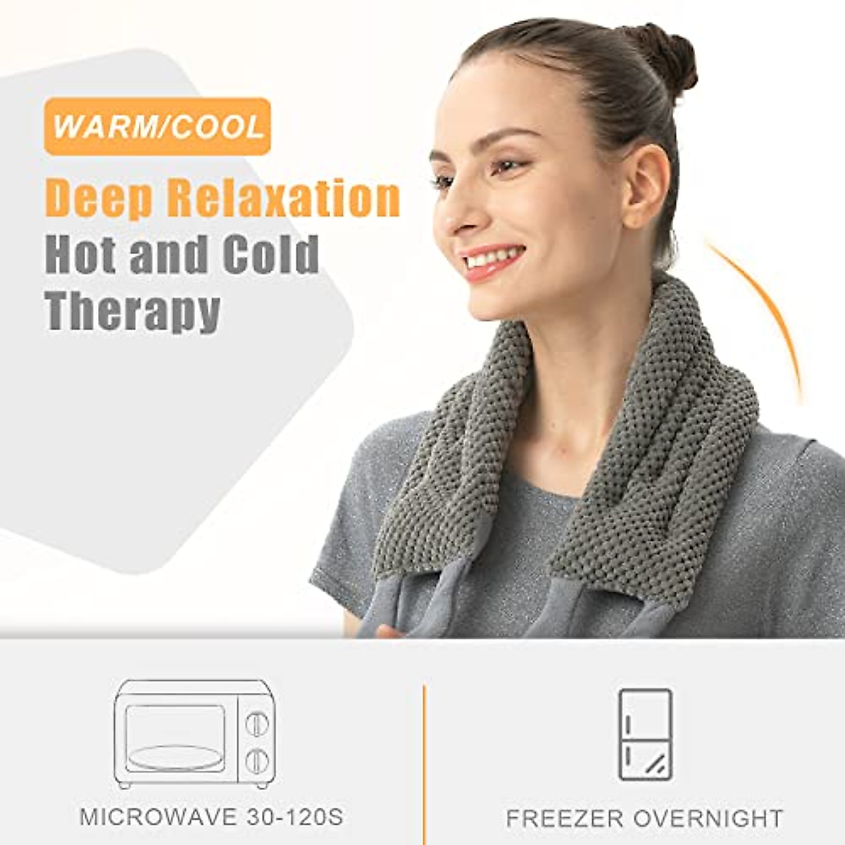 UNCN Long Heating pad for Neck and Shoulders Back 33 * 5.9" microwavable Large Moist Heat Pack Warm hot Compress Neck wrap Weighted Bag Massage Reusable Herbal Nature Calming Portable Grey