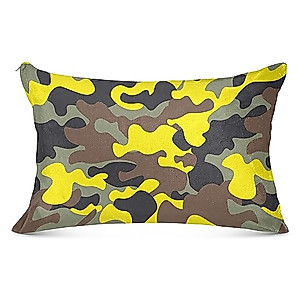 Yellow Camo Pillow Cases King Size Velvet Pillow Covers Super Soft Decorative Pillowcase with Zipper for Women Men Bedroom Sofa Couch