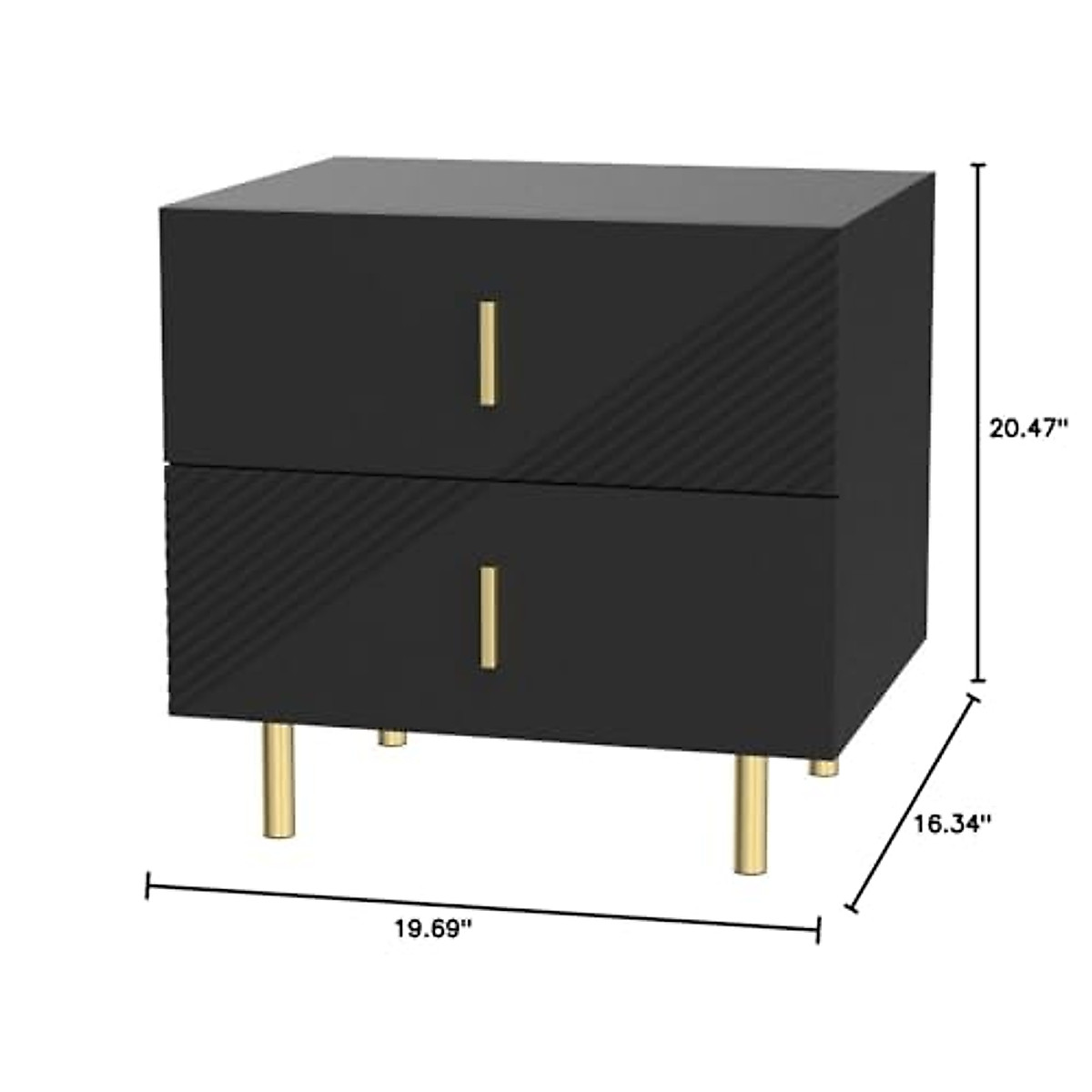 kudikt Black Nightstand with Drawer： Large Nightstand with 2 Drawers Wooden Nightstand for Bedroom Nightstands Black with Gold Adjustable Legs